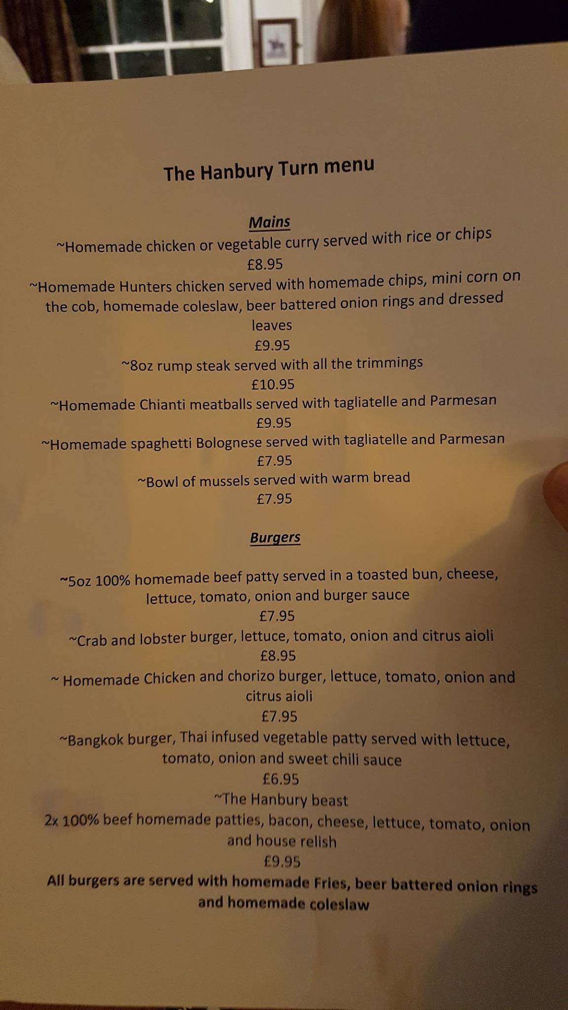 Menu at Hanbury Turn pub & bar, Bromsgrove