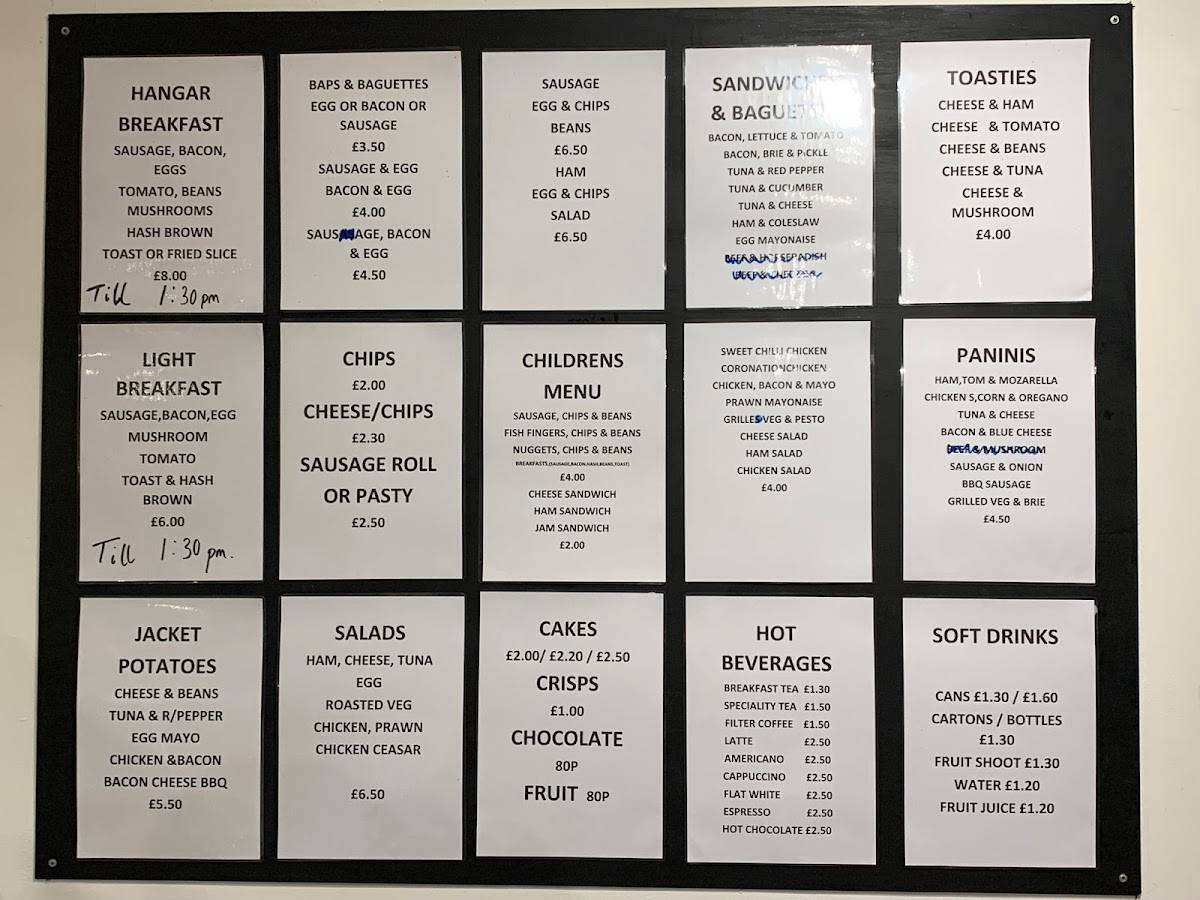 Menu at Hangar Cafe, Chobham