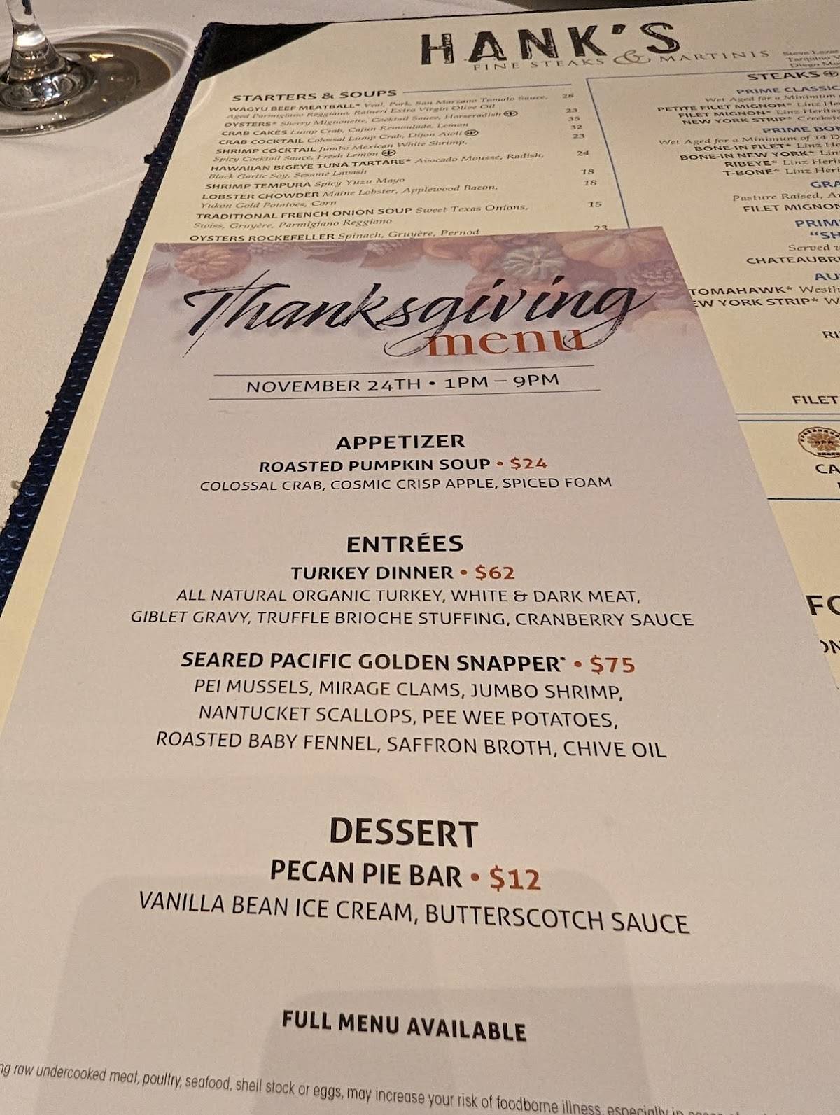 Menu at Hank's Fine Steaks & Martinis pub & bar, Henderson