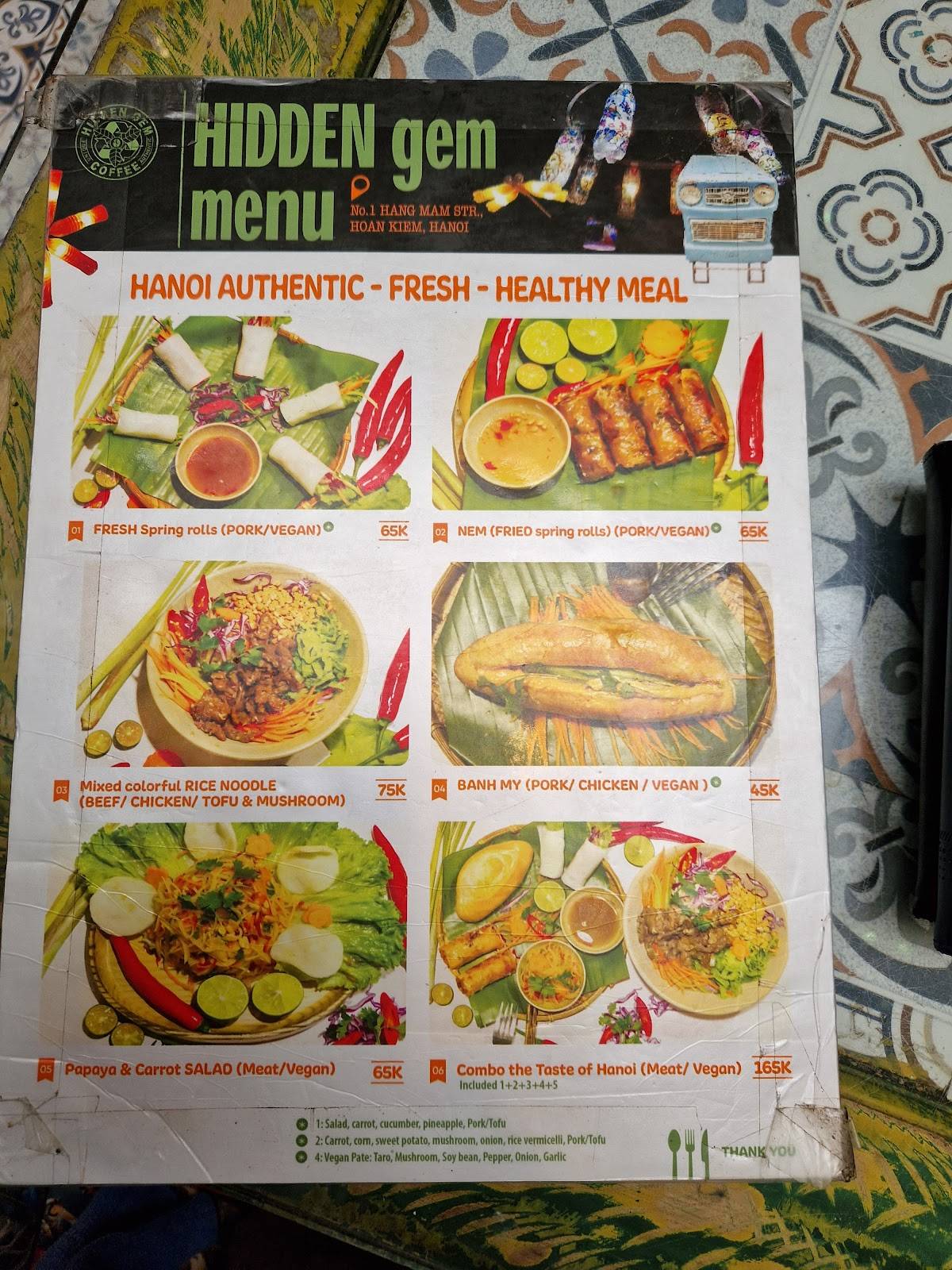 Menu at Hidden Gem Cafe Hanoi, Hanoi