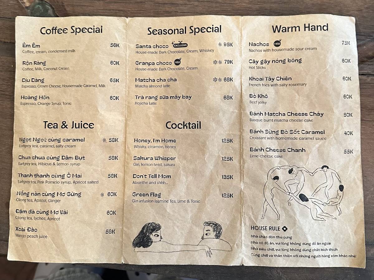 Menu at Hanoi Neighbors cafe, Hanoi