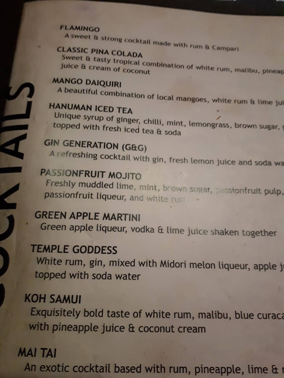 Menu at Hanuman Restaurant Darwin, Darwin City