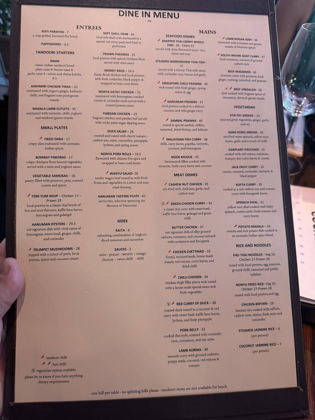 Menu at Hanuman Restaurant Darwin, Darwin City