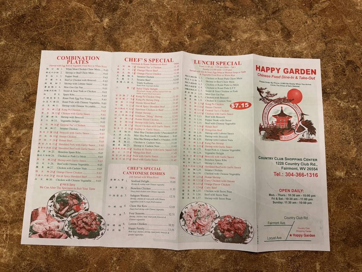 Menu at Happy Garden restaurant, Fairmont