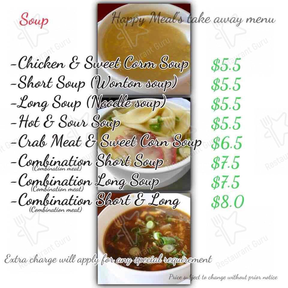 Menu at Happy Meal Asian Food Byo & Takeaway Restaurant, Forest Lake
