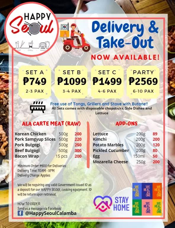 Menu at Happy Seoul Samgyupsal restaurant, Calamba