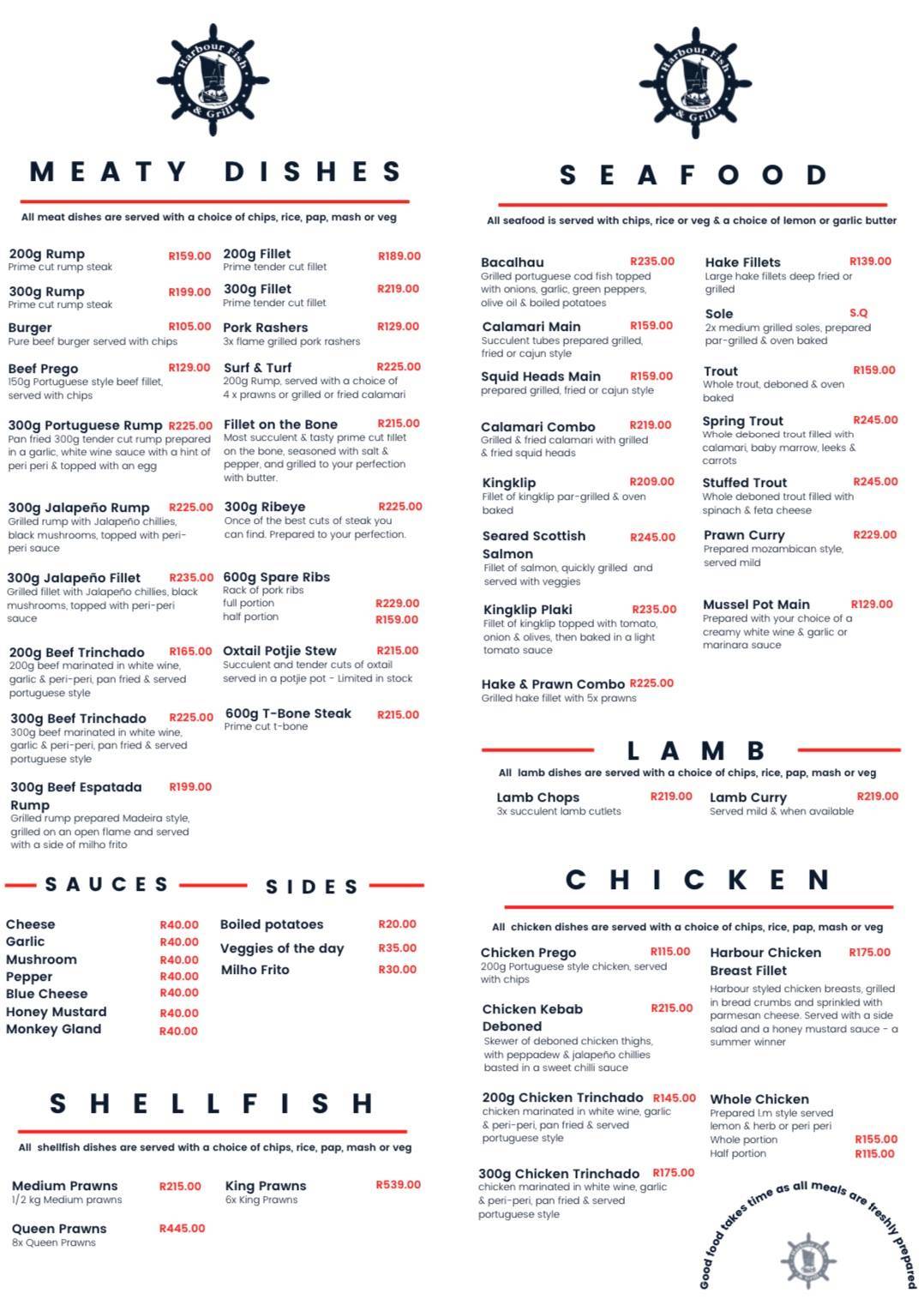 Menu at Harbour Fish and Grill restaurant, New Redruth, Meyersdal Mall