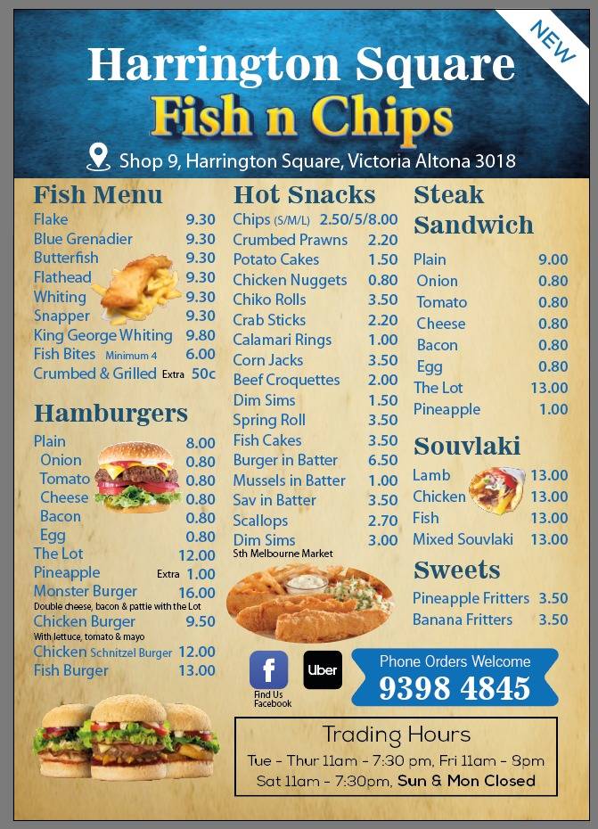 Menu at Harrington Square Fish & Chips fast food, Altona