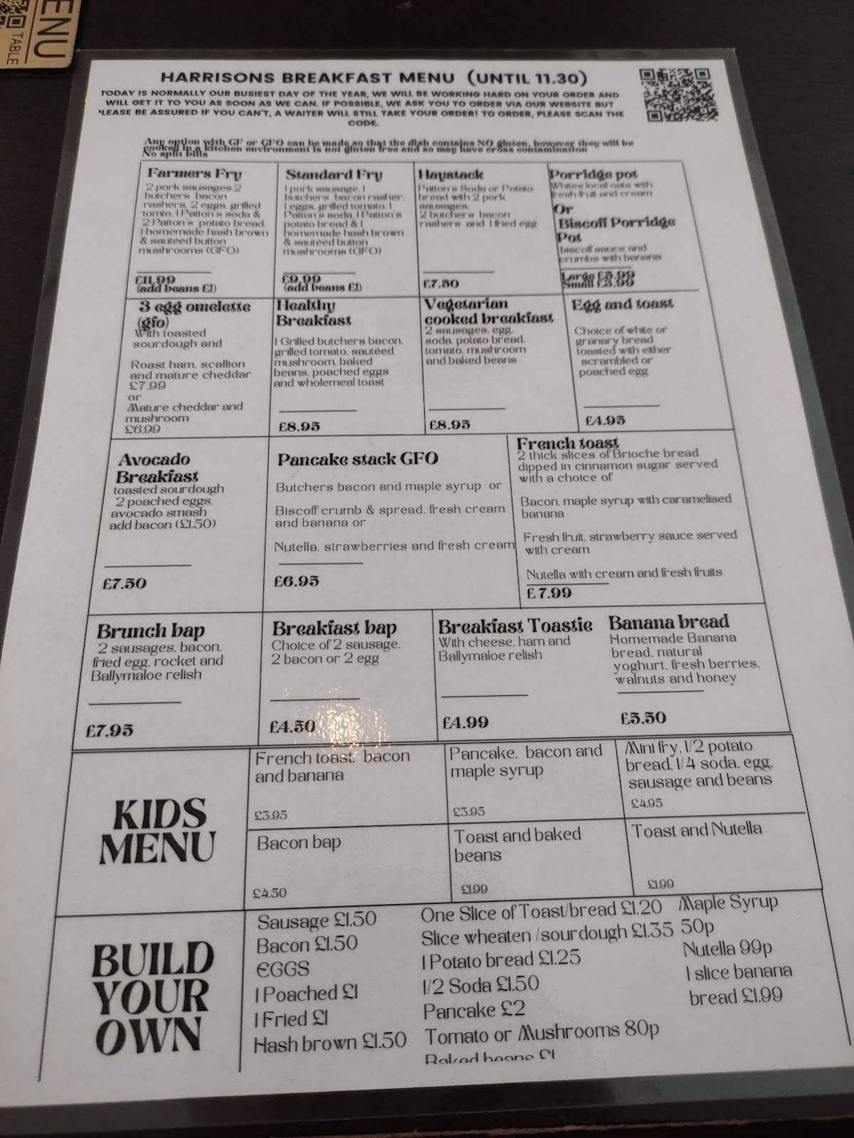 Menu at Harrisons of Greyabbey restaurant, Greyabbey