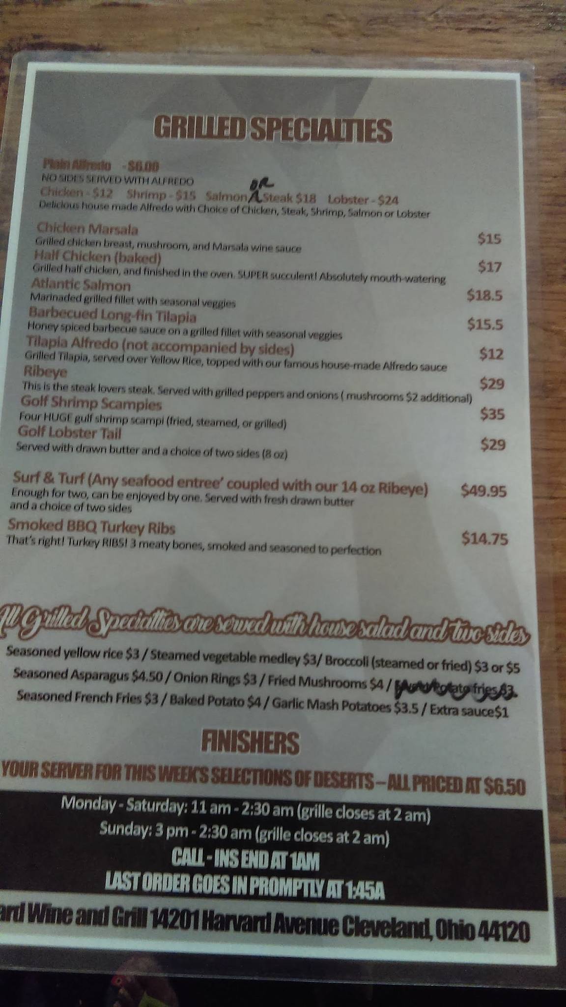 Menu at Harvard Wine & Grill pub & bar, Cleveland