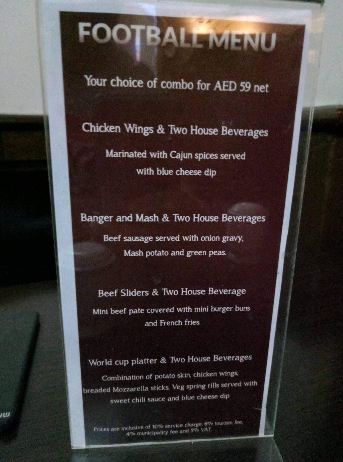 Menu at EMJAY pub & bar, Abu Dhabi