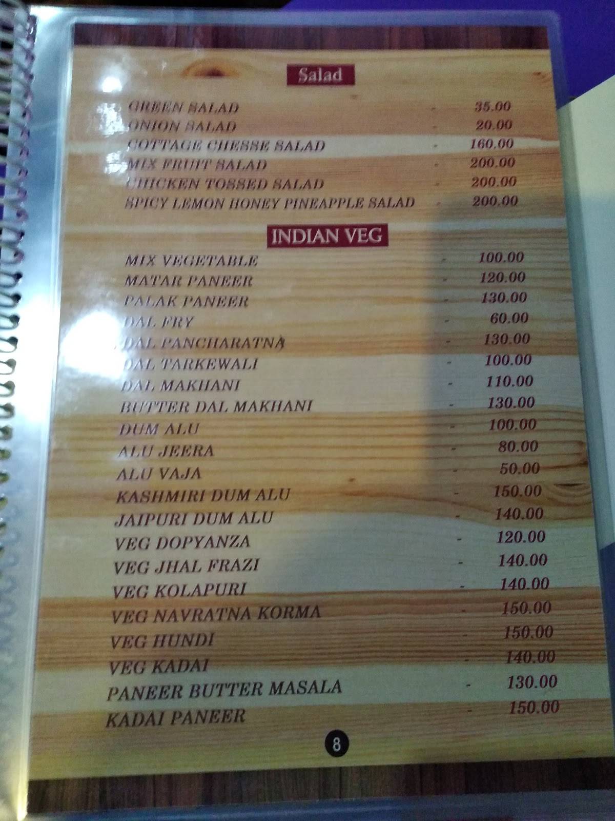 Menu at Haveli, Berhampore