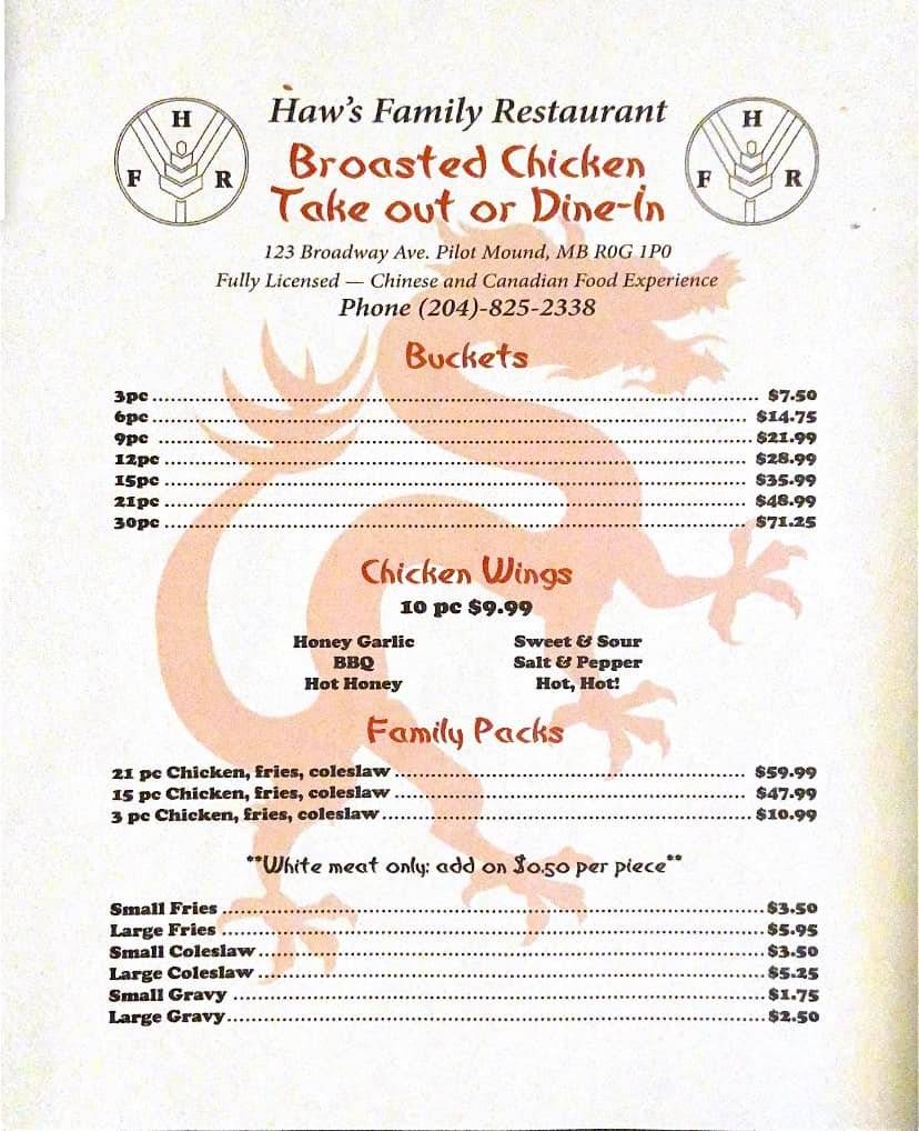 Menu at Haws Family Restaurant, Pilot Mound