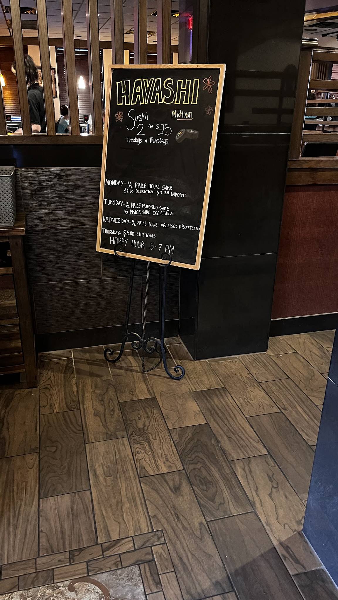 Menu at Hayashi Midtown restaurant, Lubbock, 19th St