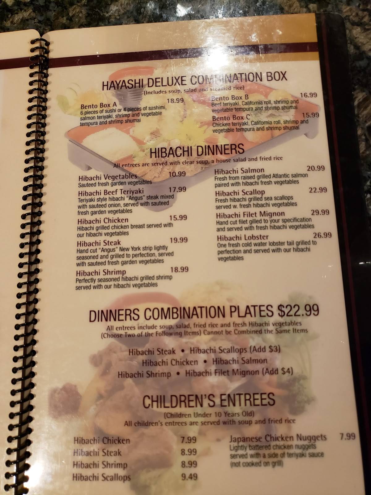 Menu at Hayashi Midtown restaurant, Lubbock, 19th St