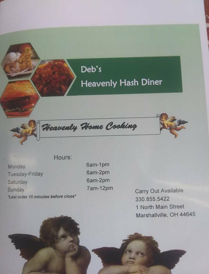 Menu at Heavenly Hash Diner restaurant, Marshallville