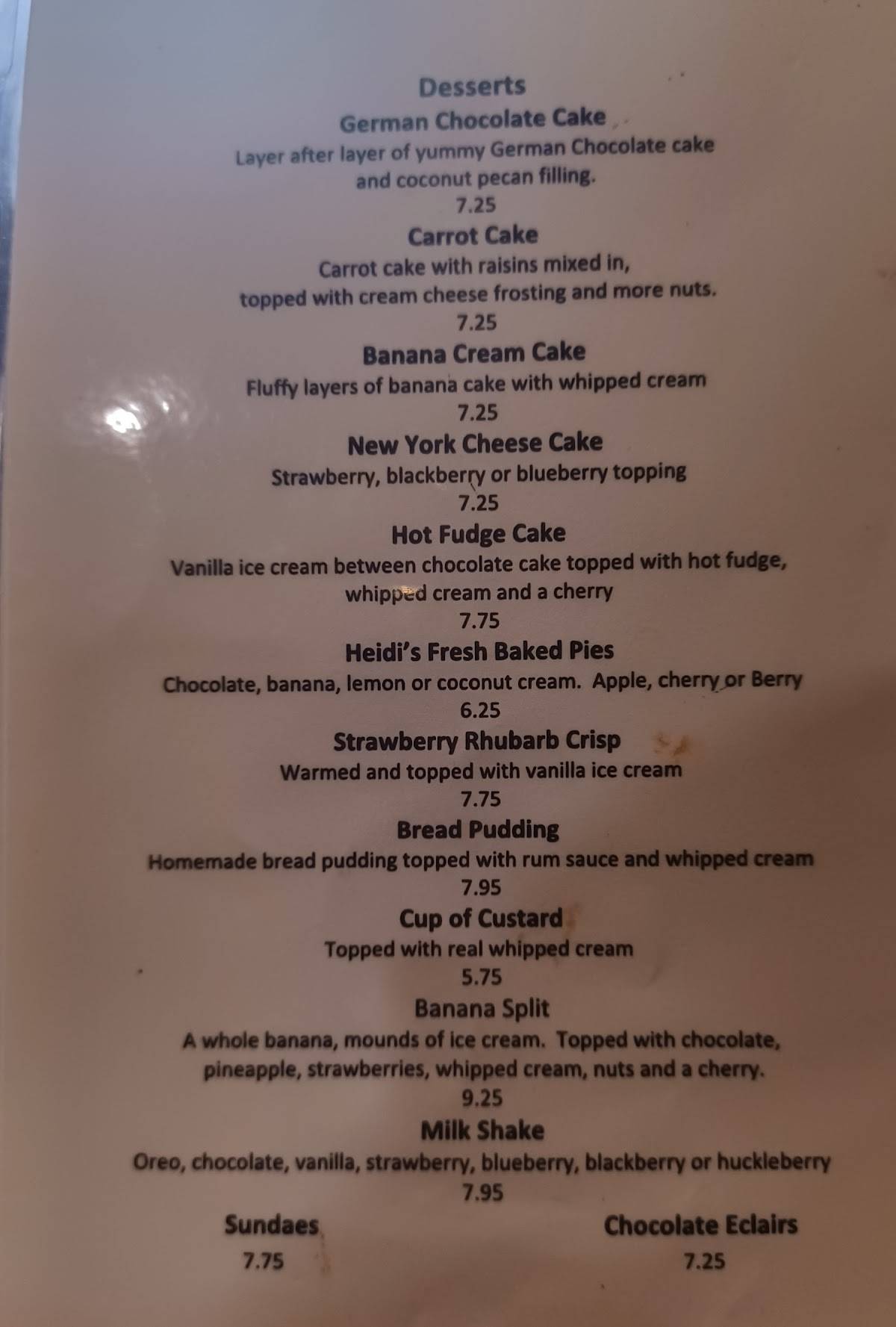 Menu at Heidi's Of Gresham restaurant, Gresham, NE Cleveland Ave