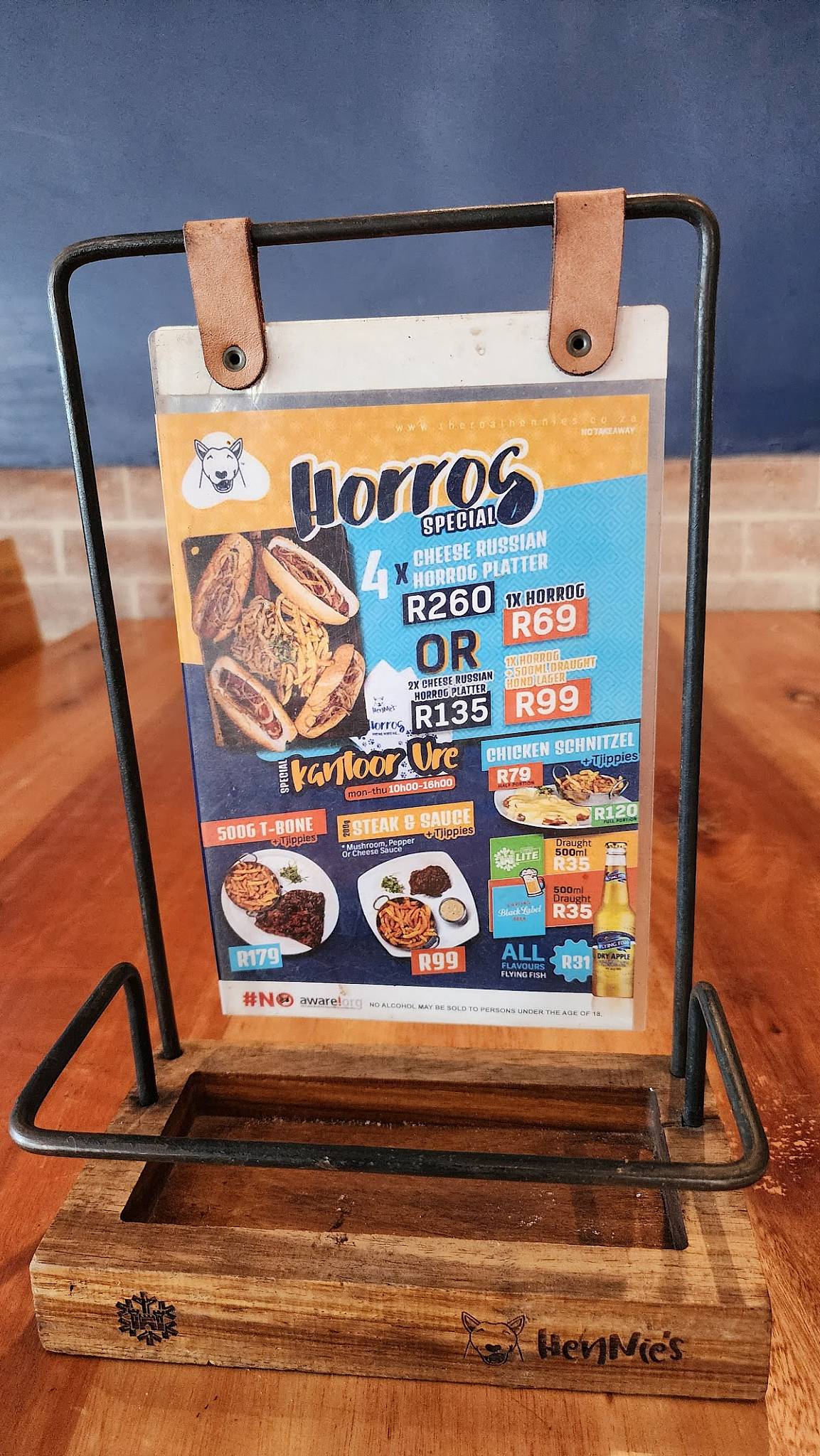 Menu at Hennie's Montana Restaurant, Pretoria