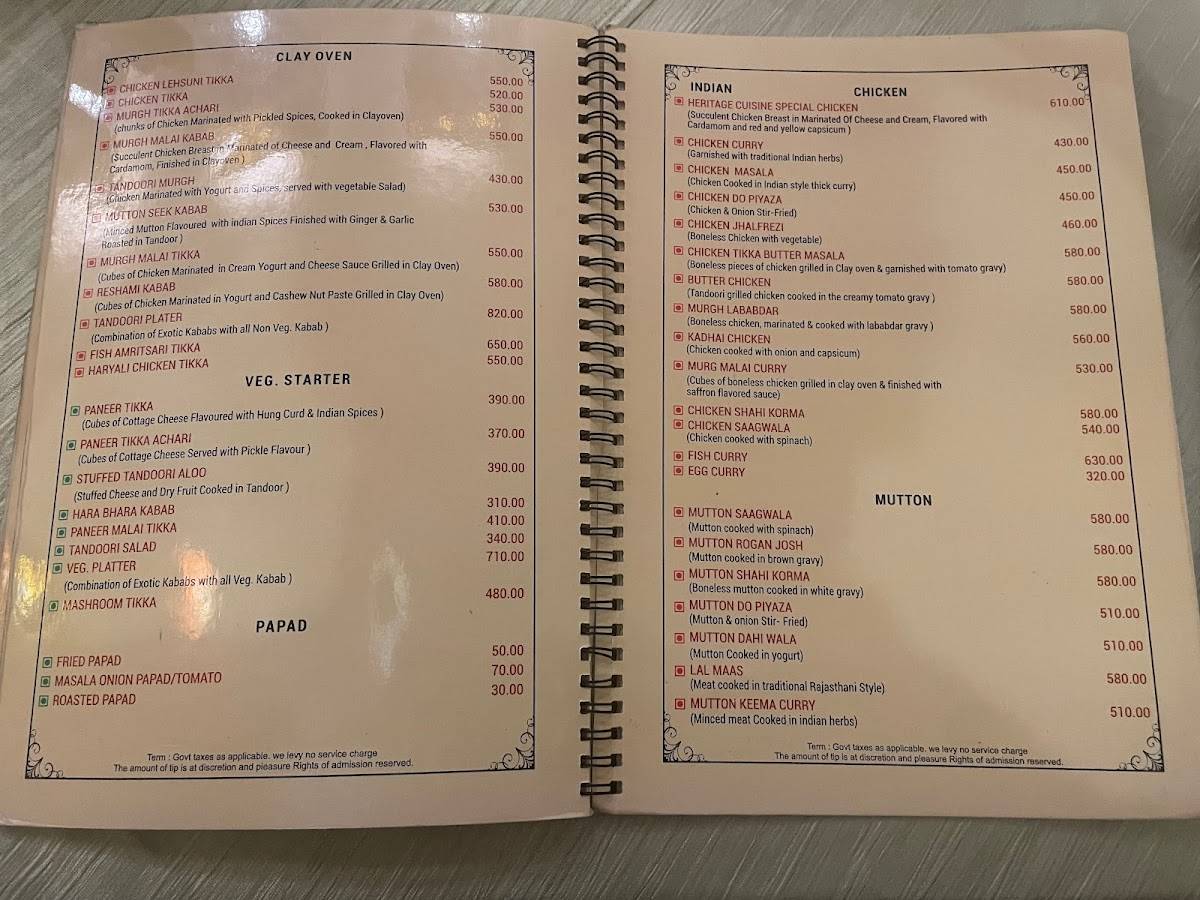 Menu at Heritage Cuisine, Jaipur, Plot no 2 East Govind Nagar Dussehra ...