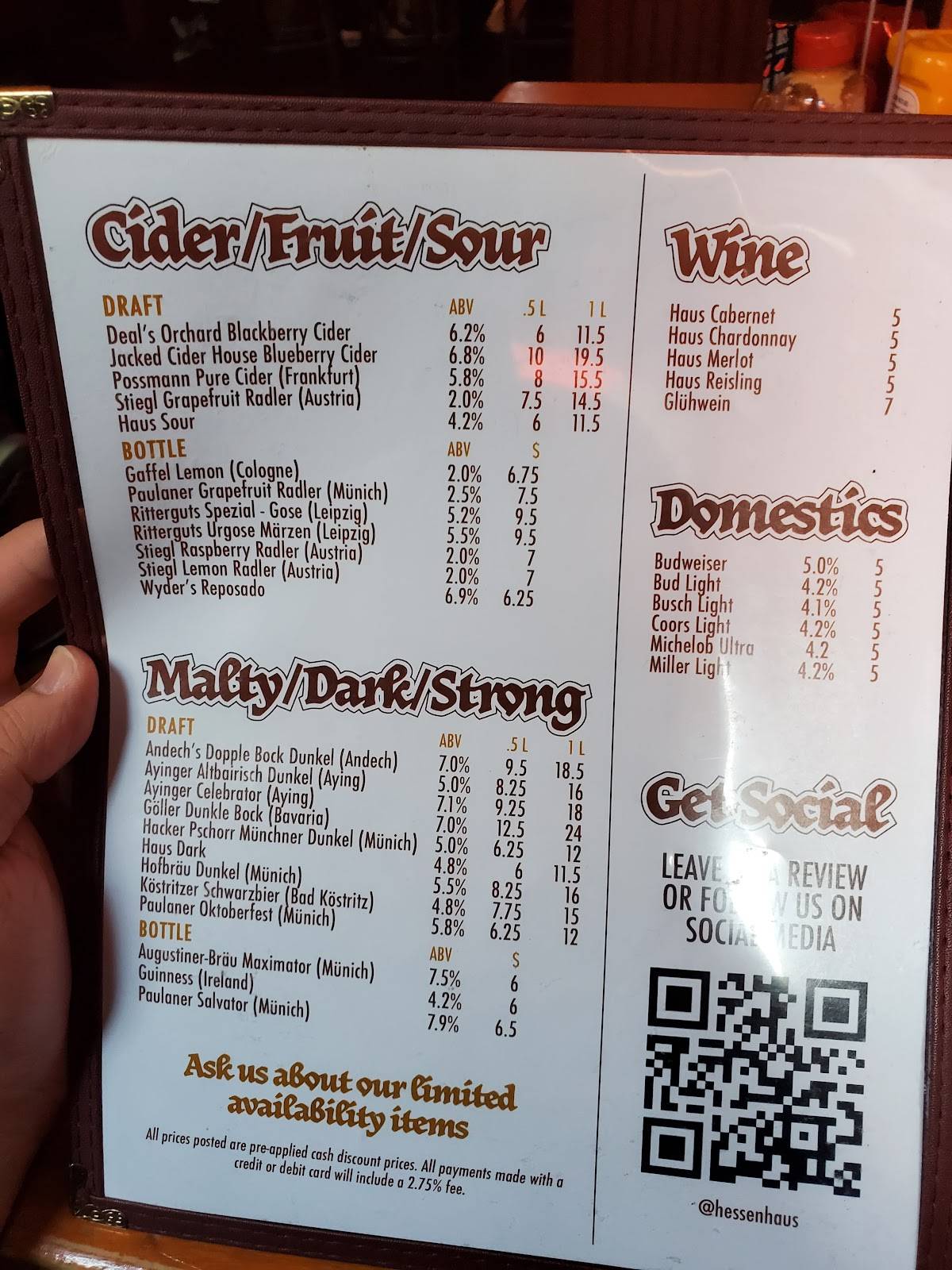 Menu at Hessen Haus pub & bar, Des Moines