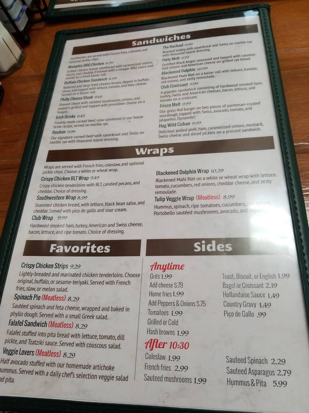 Menu at Hi Tulip Cafe, Flagler Beach