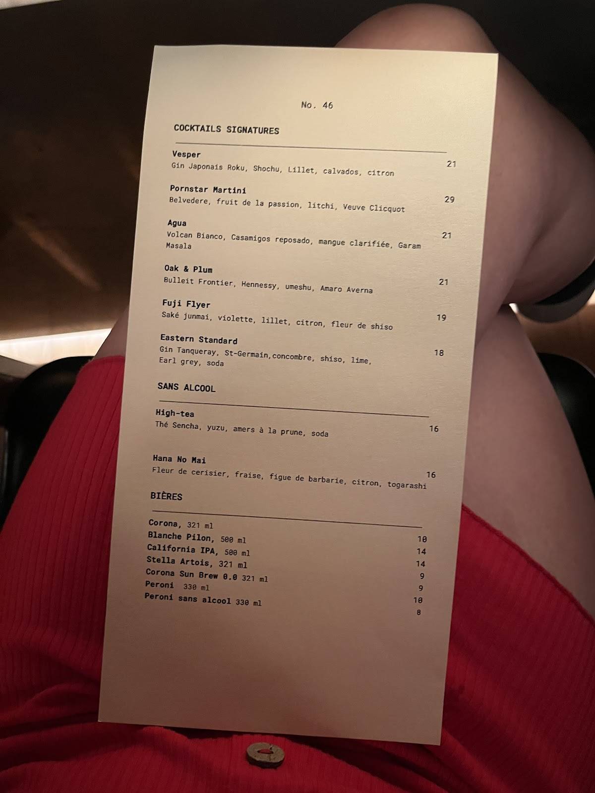 Menu at Hiatus Restaurant et Bar, Montréal