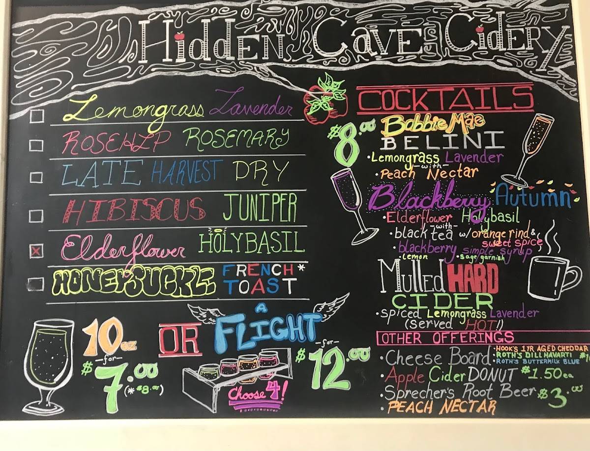 Carta del pub y bar Hidden Cave Cidery, Middleton