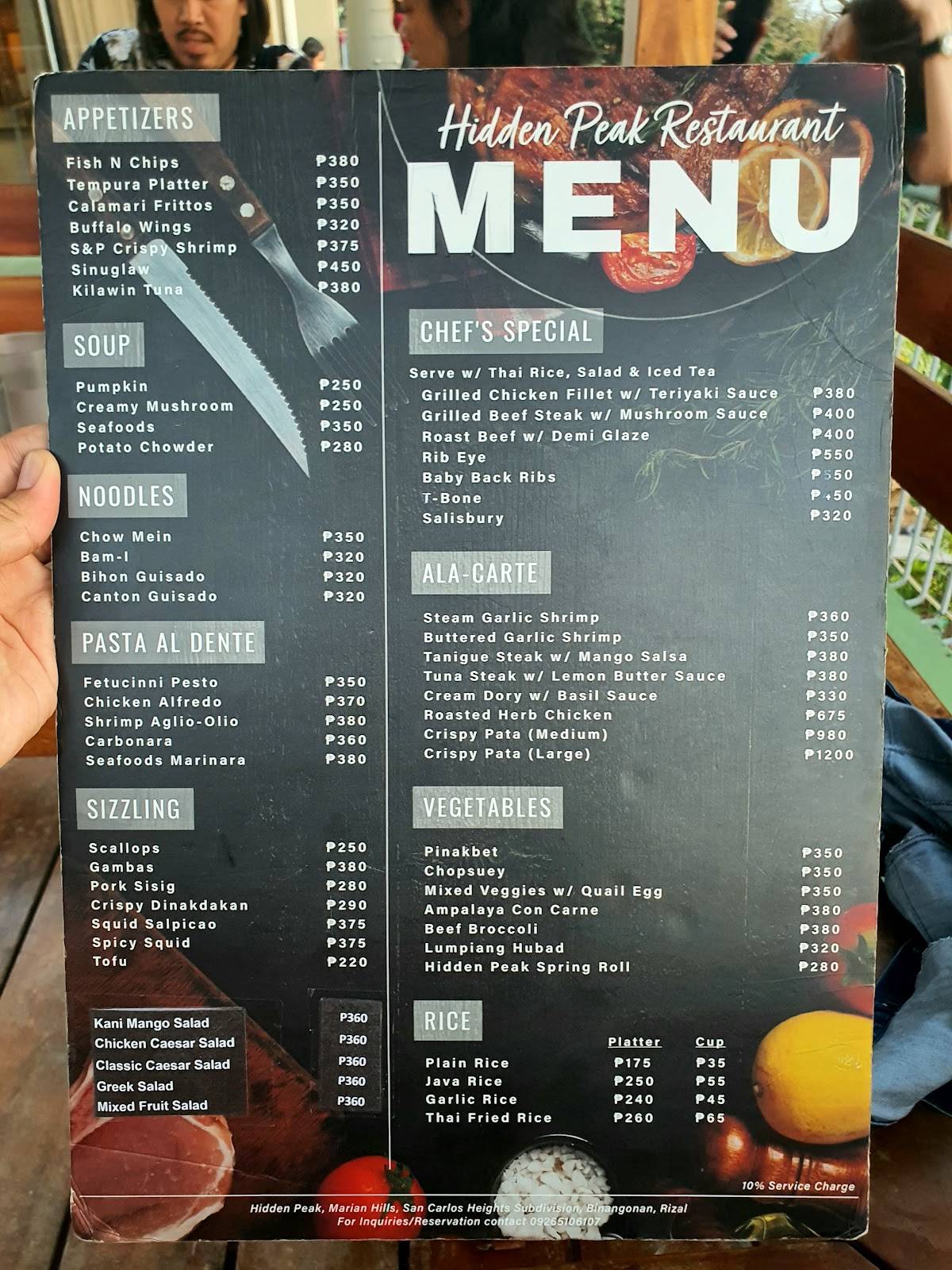 Menu at Hidden Peak Restaurant, Binangonan