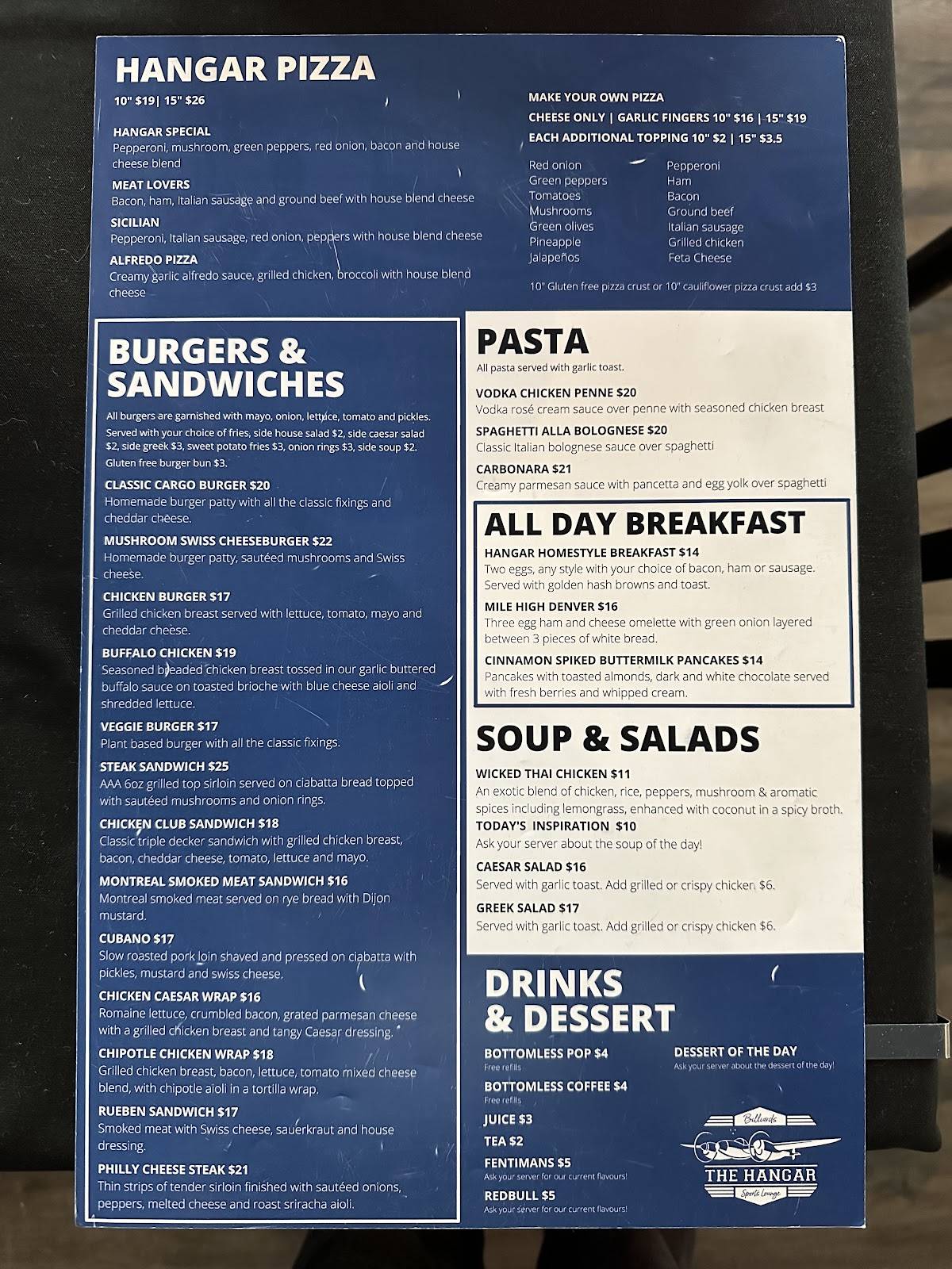 Menu at Hidden Pocket Billiards, Bar & Bistro, Winnipeg