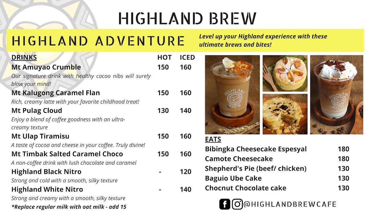 Carta de Highland Brew Cafe - Baguio, Baguio