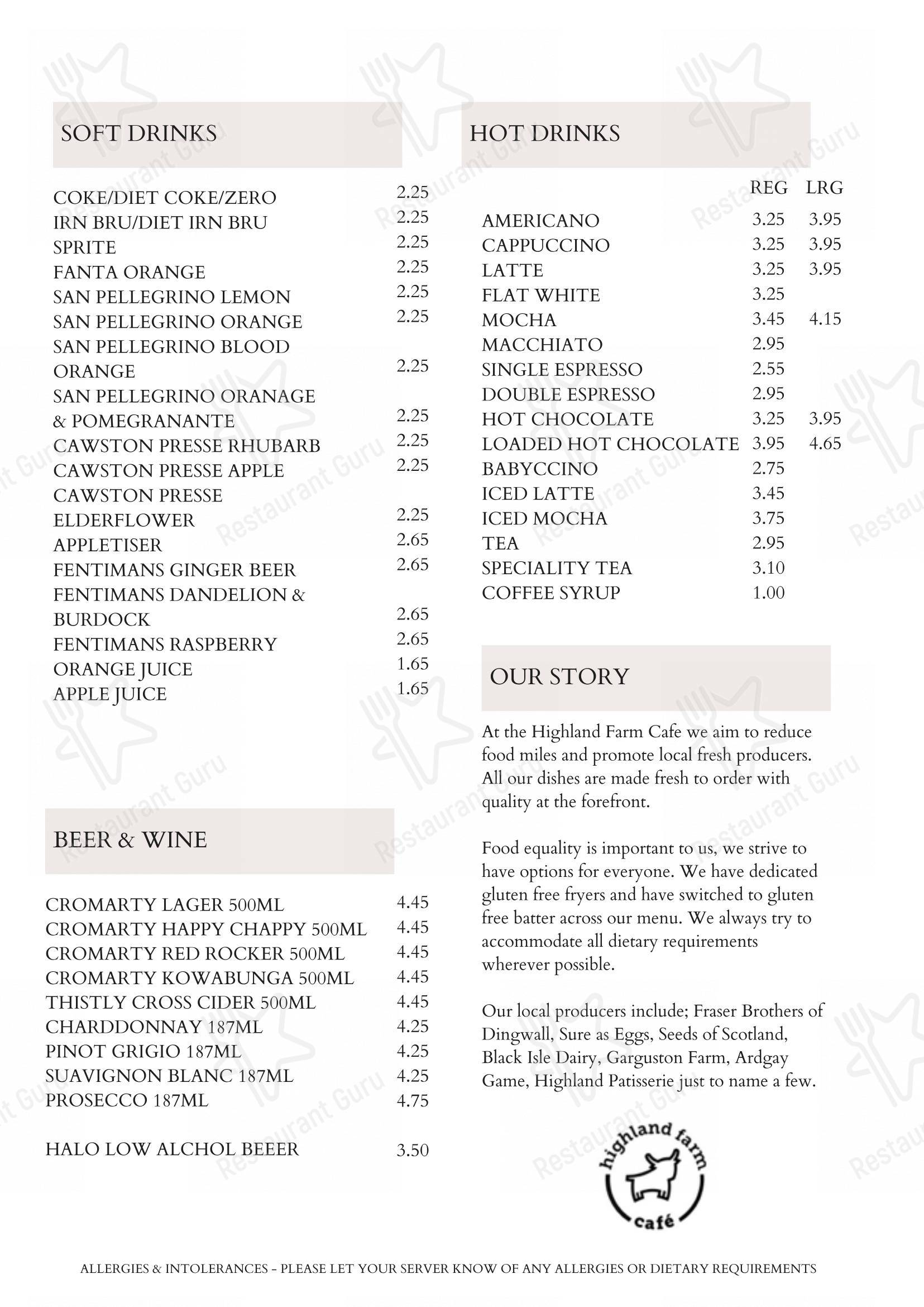 Menu at Highland Farm Cafe, Dingwall