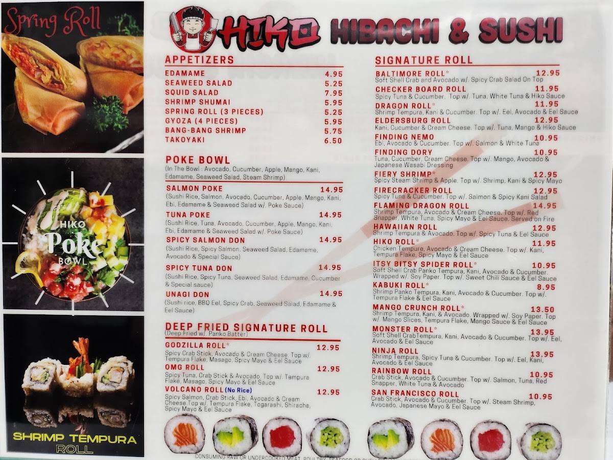 Menu at Hiko Hibachi & Sushi - Japanese Express restaurant, Eldersburg