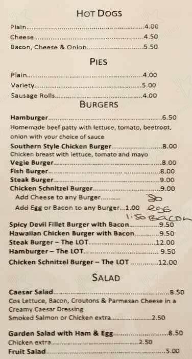 Menu at Hillside Cafe, Ormeau