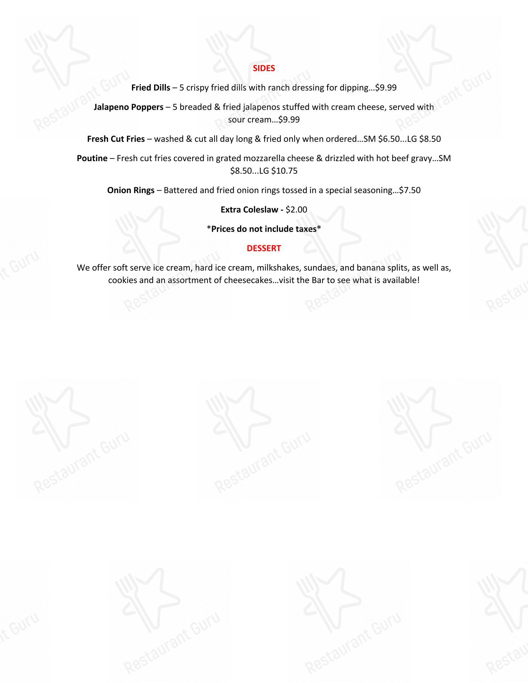 Menu at Hippo's @ Mohawk Marina pub & bar, Lowbanks