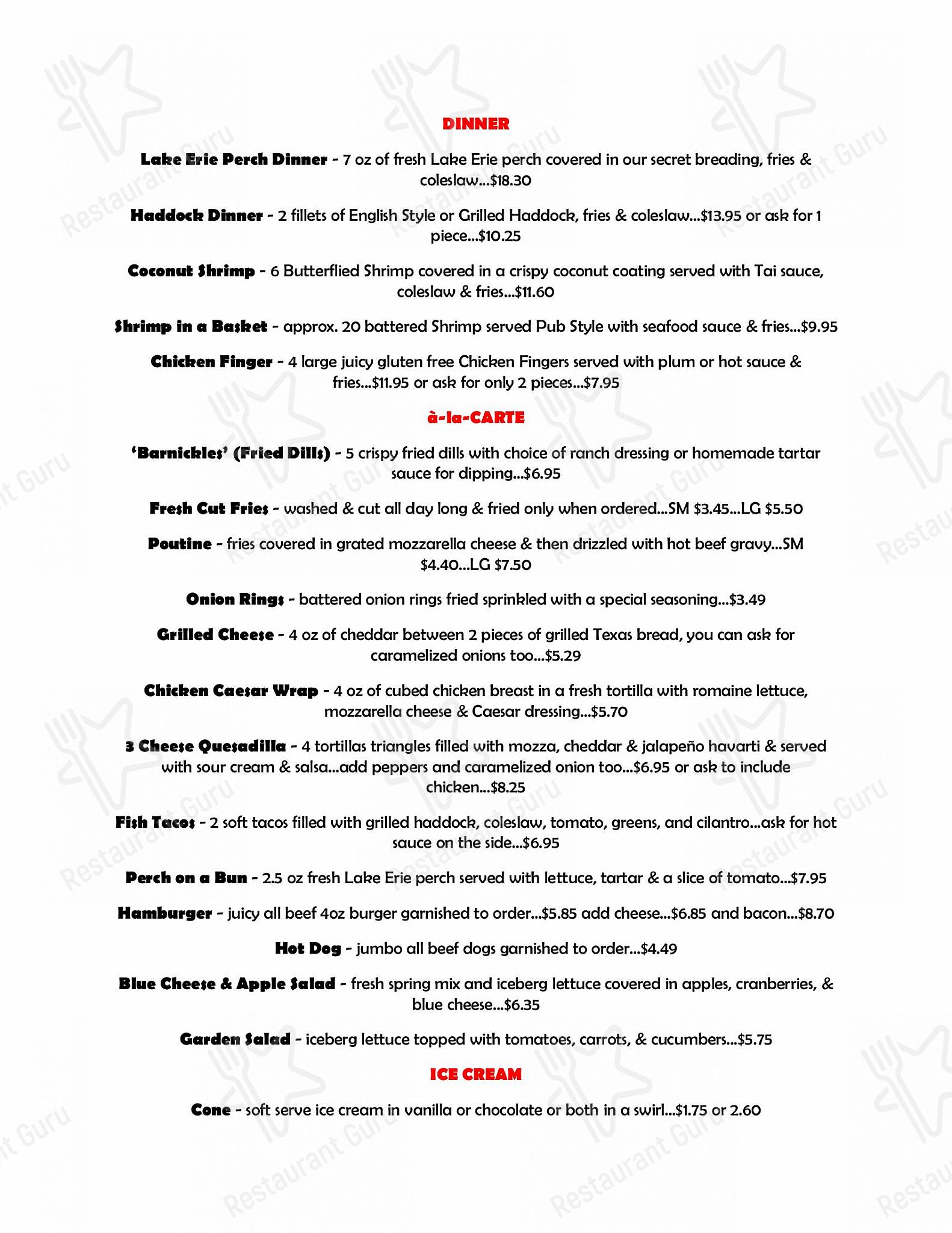 Menu at Hippo's @ Mohawk Marina pub & bar, Lowbanks