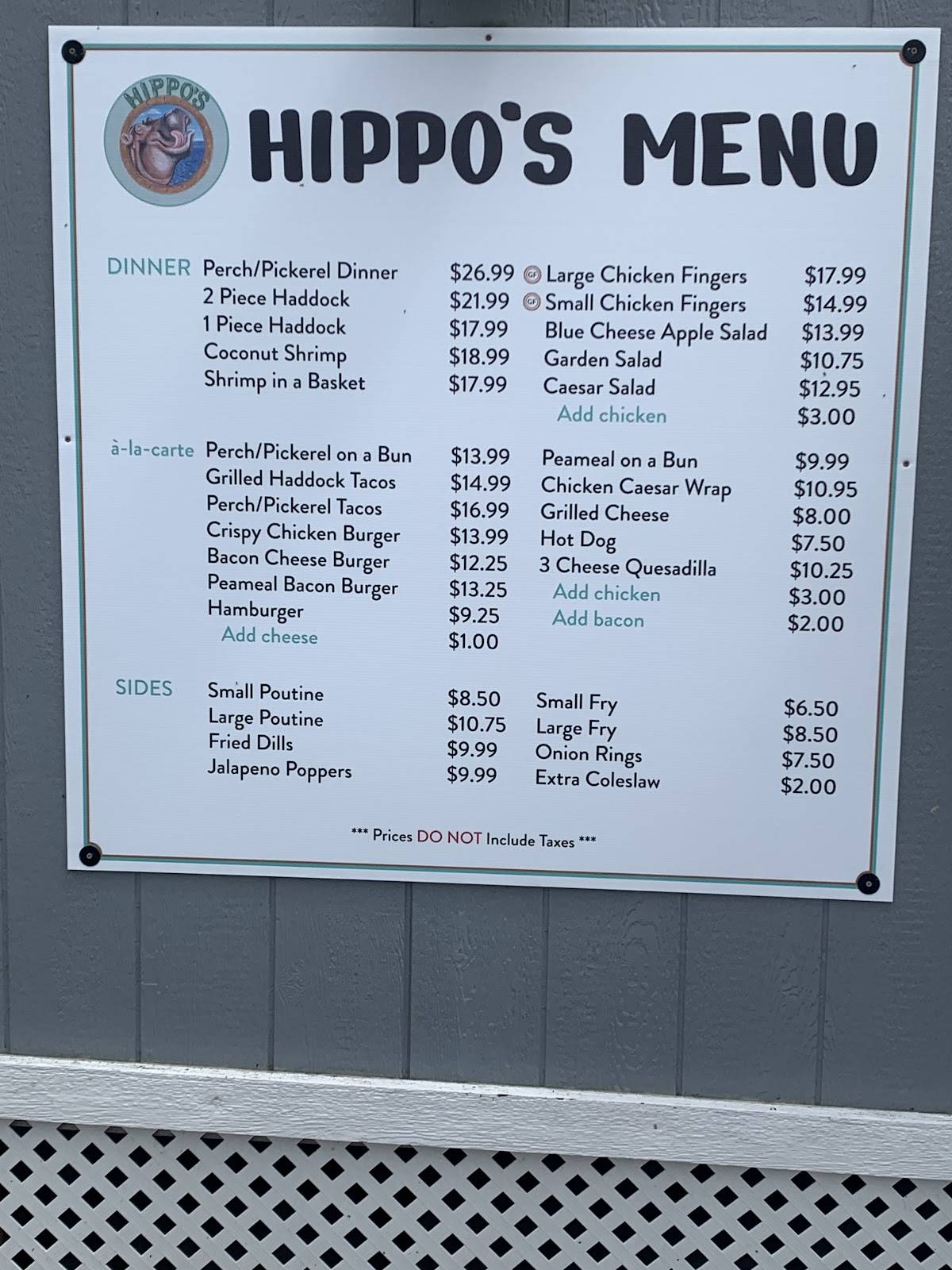 Menu at Hippo's @ Mohawk Marina pub & bar, Lowbanks