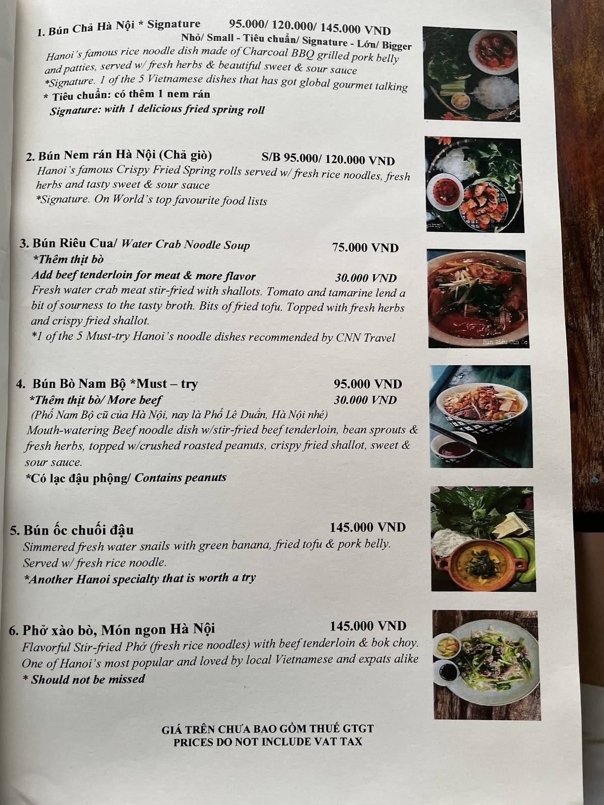 Menu at My Hanoi Kitchen restaurant, Ho Chi Minh City