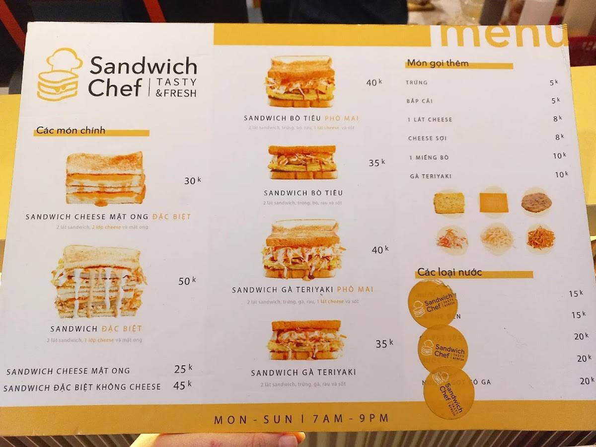 Menu at Sandwich Chef, Ho Chi Minh City
