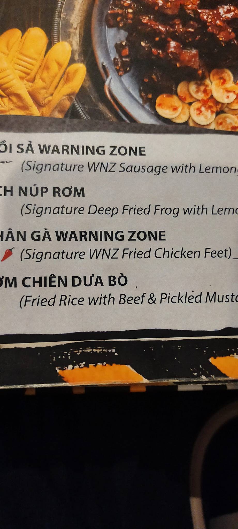 Menu at Warning Zone - Võ Văn Tần restaurant, Ho Chi Minh City