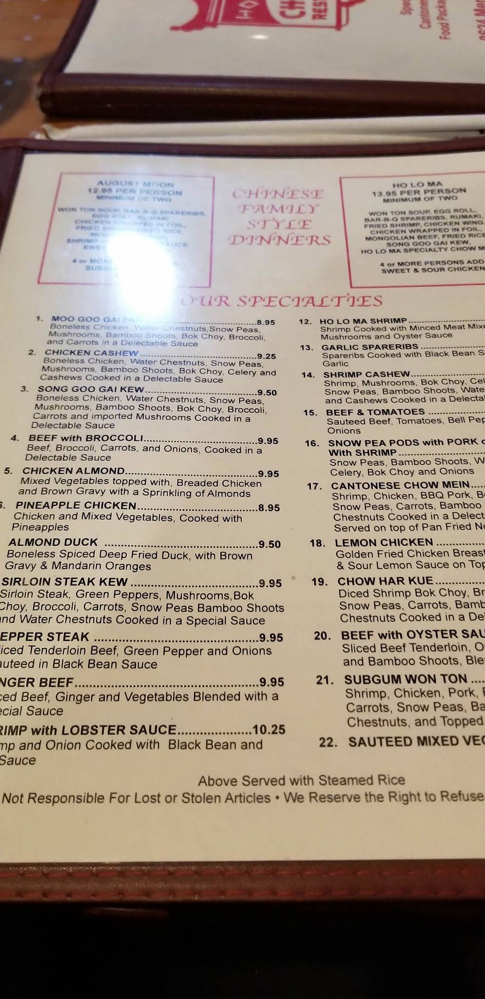 Menu at Ho Lo Ma restaurant, Albuquerque