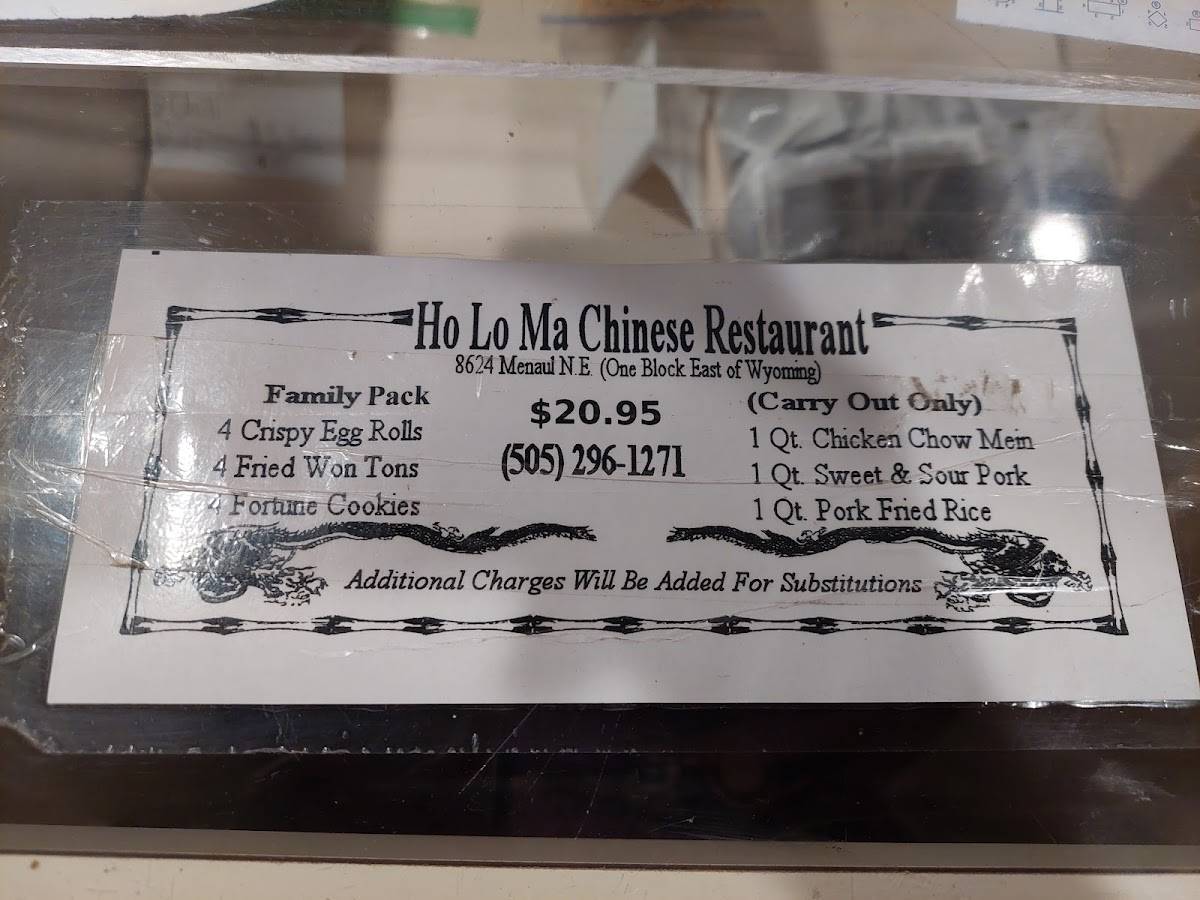 Menu at Ho Lo Ma restaurant, Albuquerque
