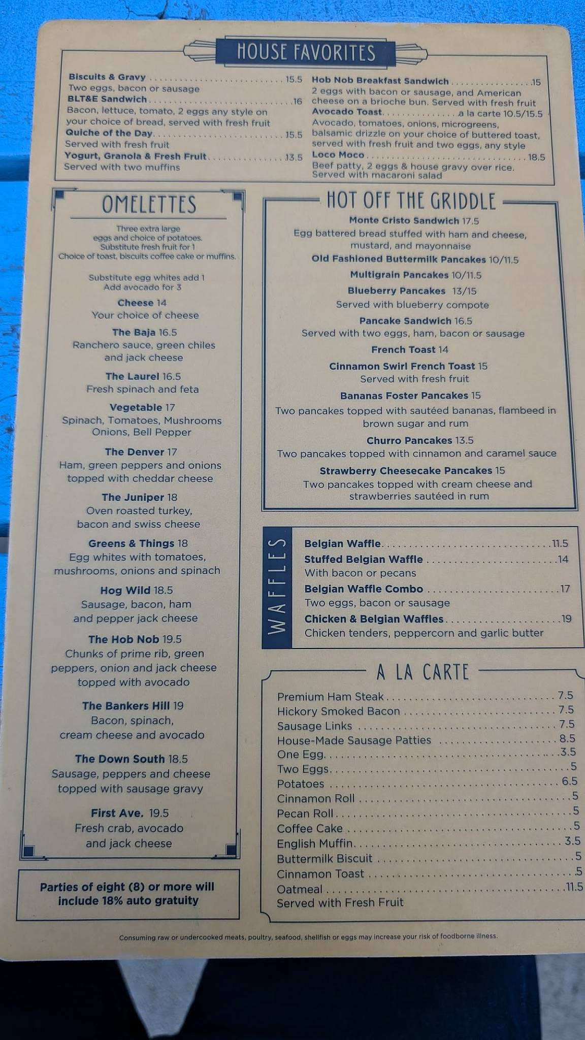 Menu at Hob Nob Hill pub & bar, San Diego