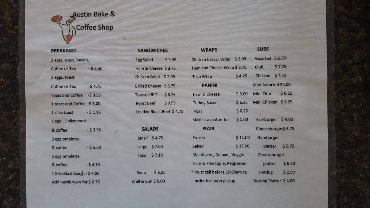 Menu at Home-Style Bakery & Cafe, Austin