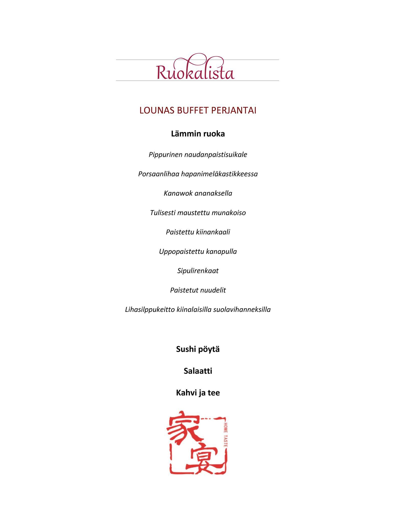 Menu at Home Taste restaurant, Helsinki