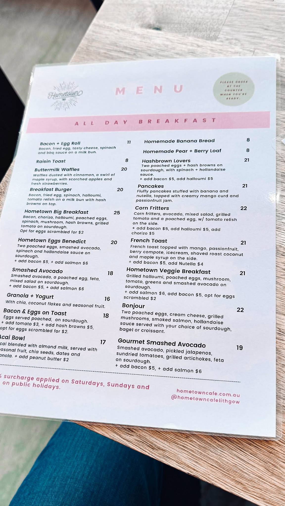 Menu at Hometown Cafe Lithgow, Lithgow