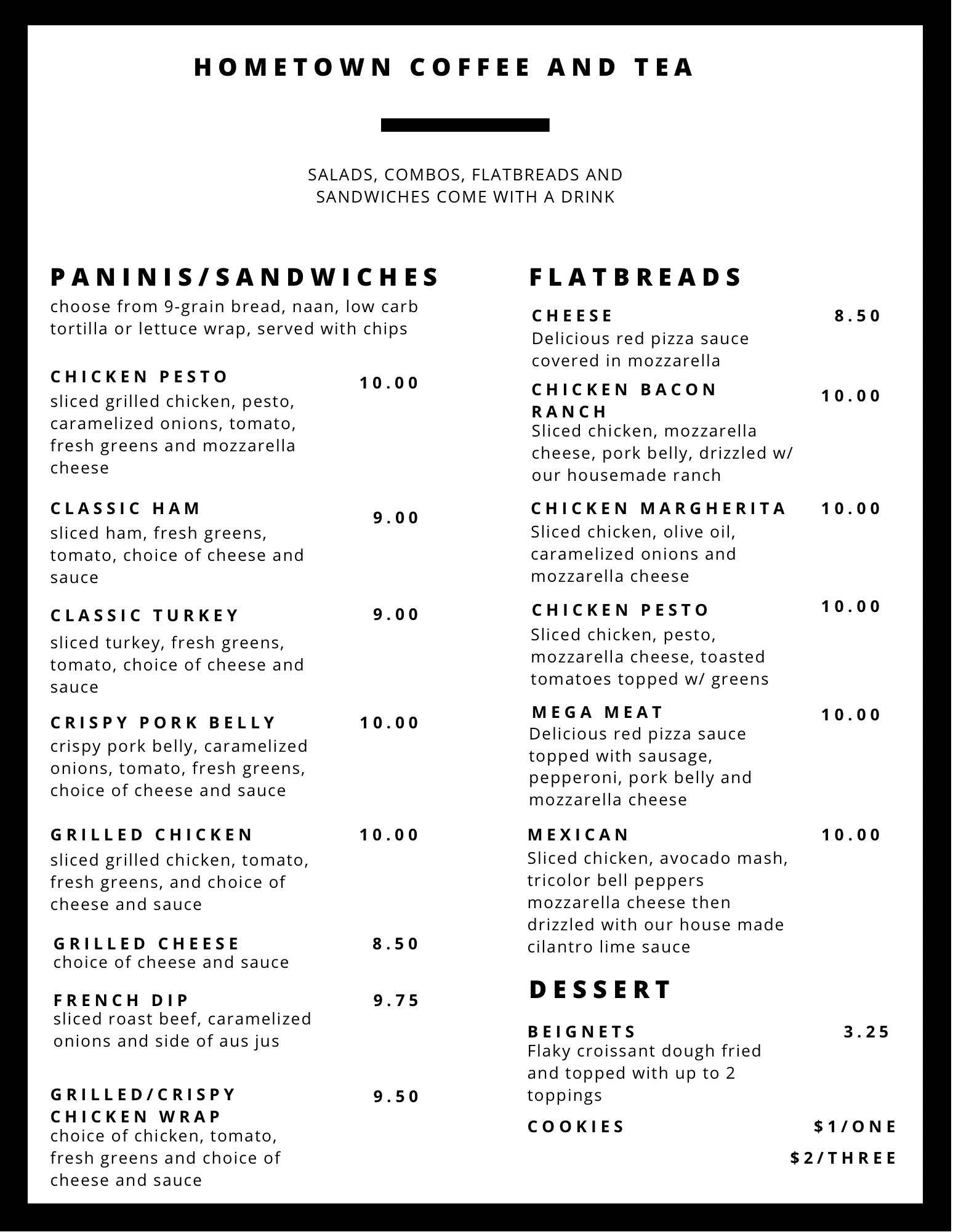 Menu at Hometown Coffee and Tea, Olney