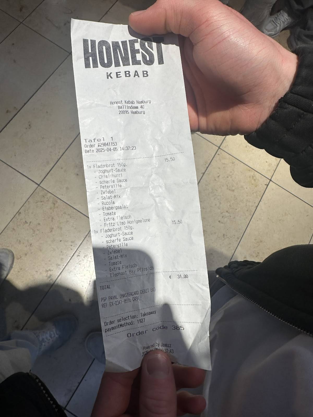 Speisekarte von HONEST KEBAB restaurant, Hamburg