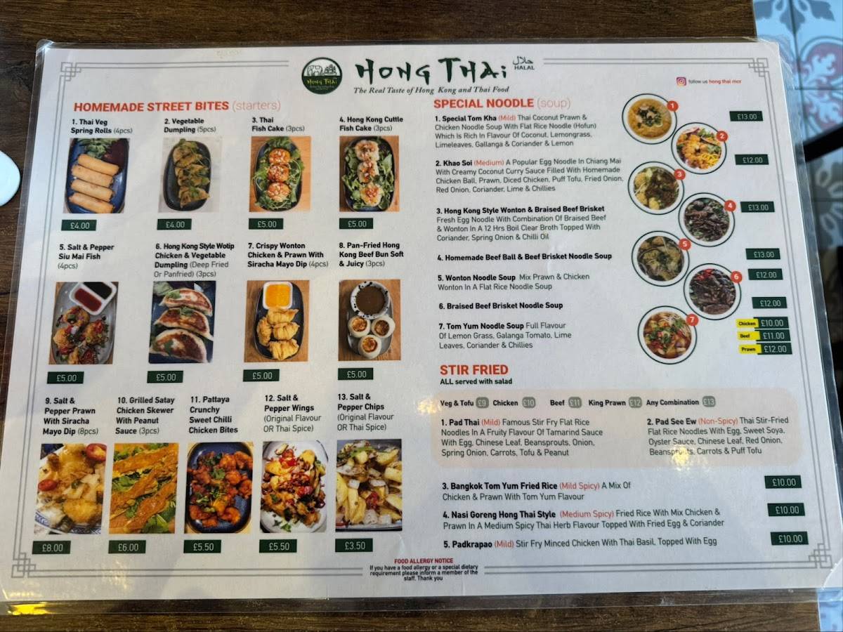 Menu at Hong Thai restaurant, Manchester, 140 Oldham Rd
