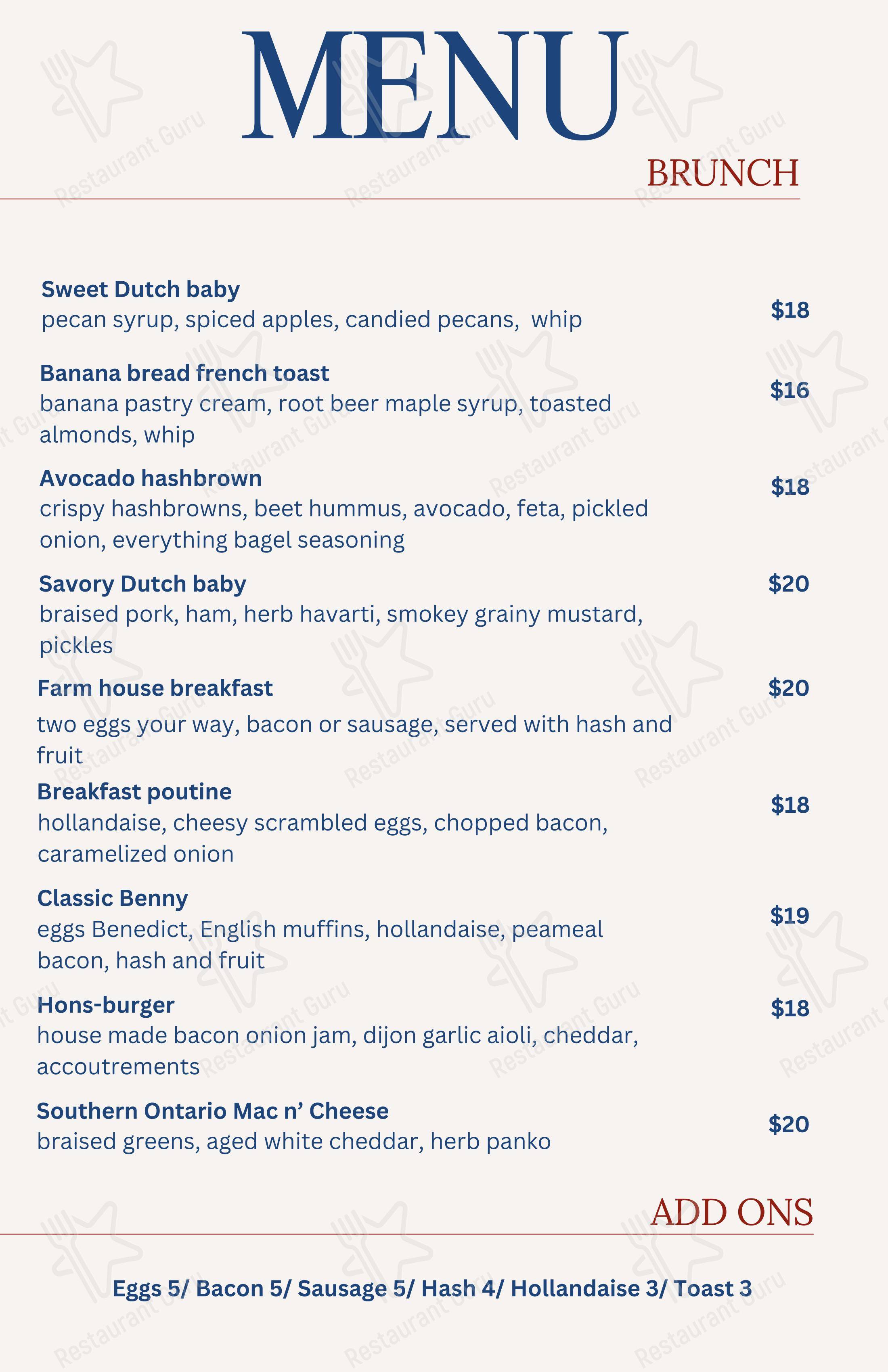 Menu at Honsberger Estate Winery, Restaurant and Event Venue, Lincoln