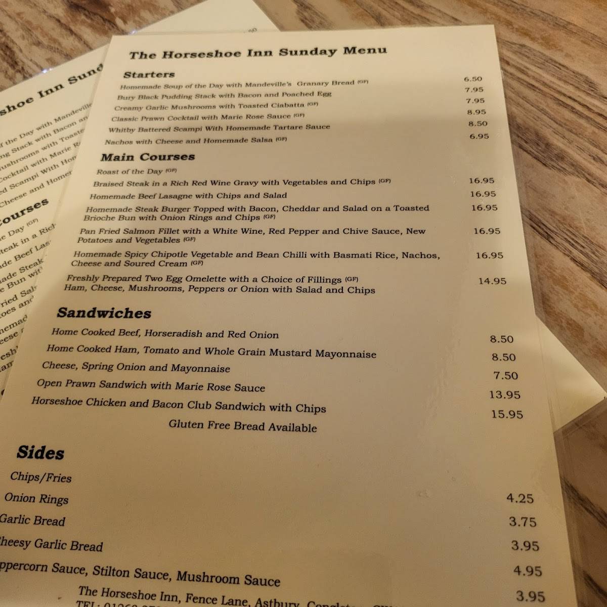 Menu at Horse Shoe, Astbury pub & bar, Congleton
